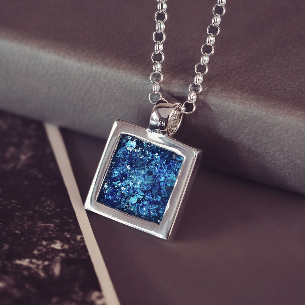 Cremation Ashes Square Pendant Necklace