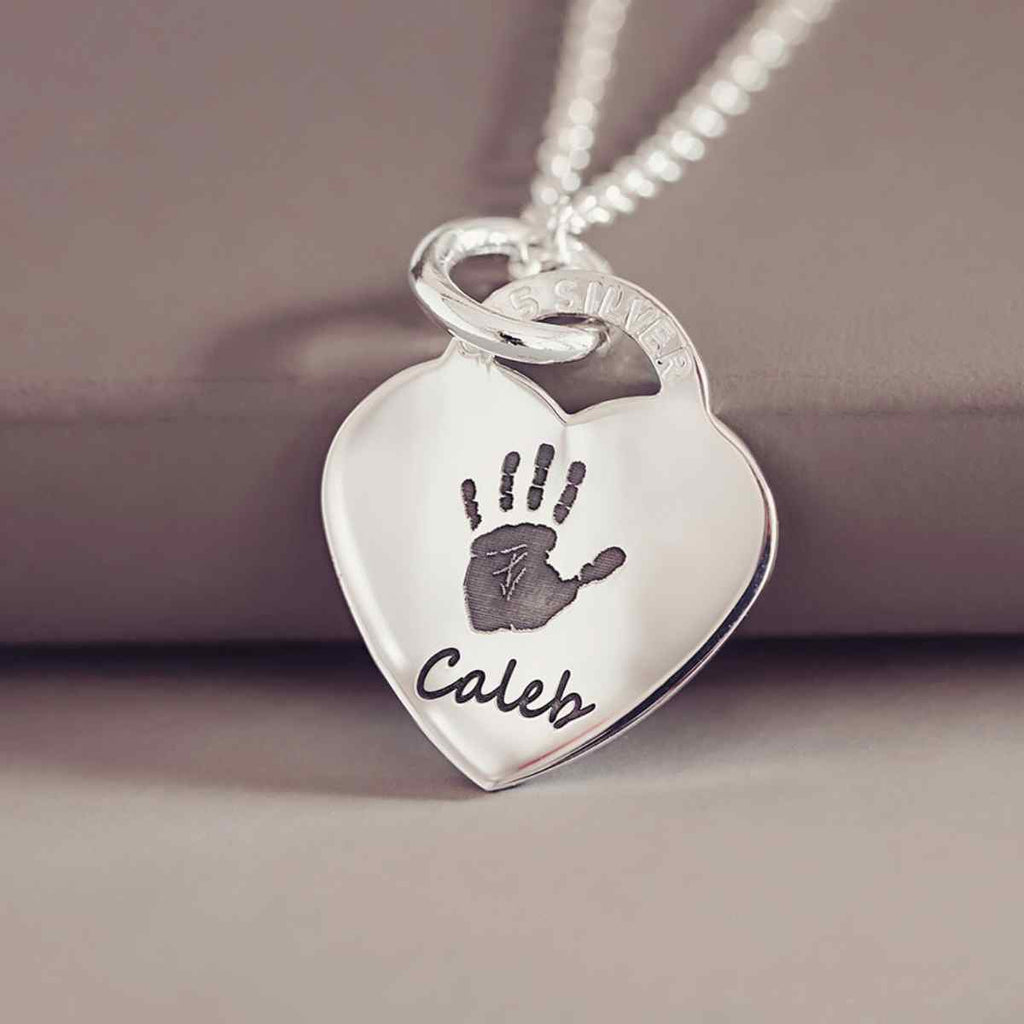 Handprint Or Footprint Lock Heart Necklace