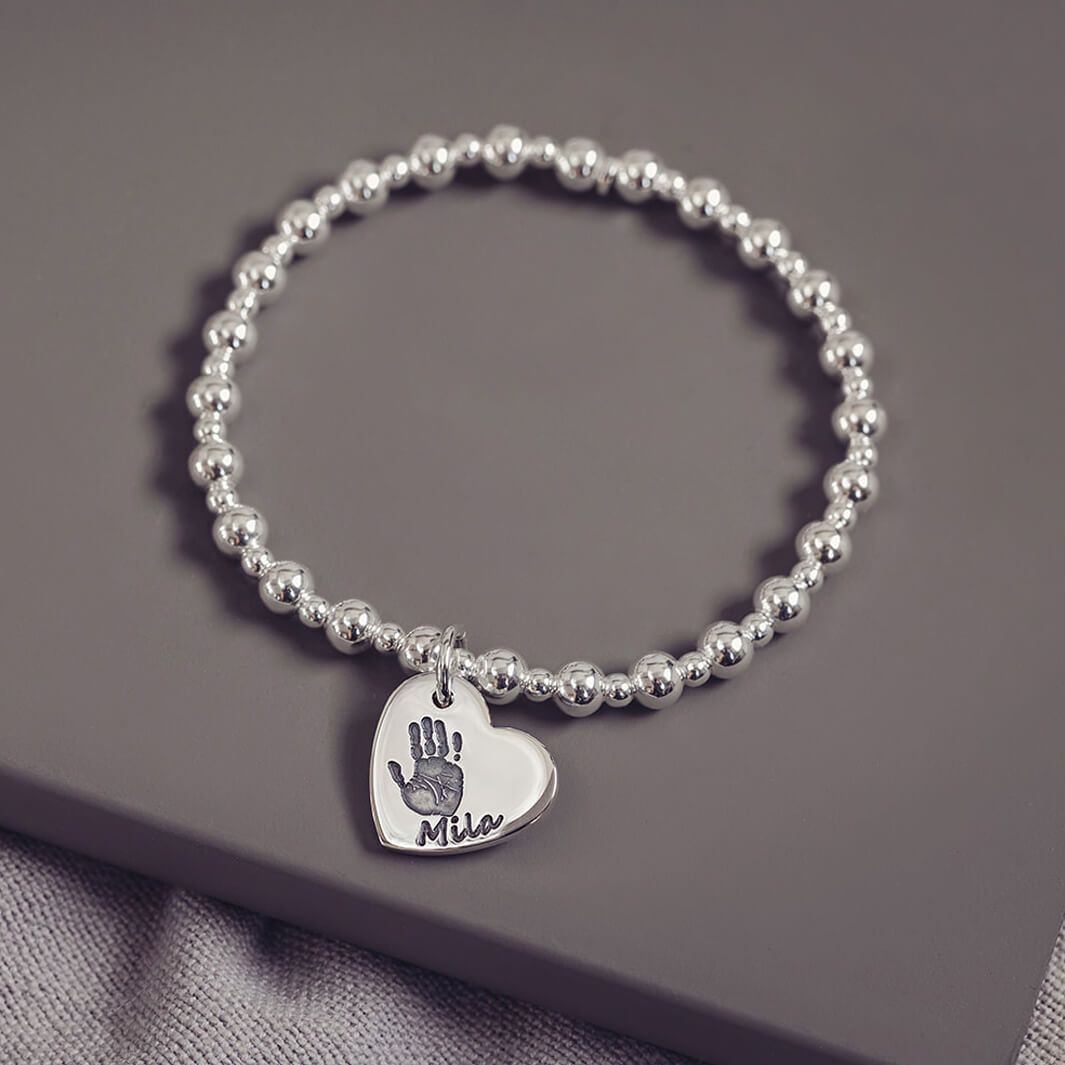 Handprint or Footprint Silver Charm Bracelet, One Charm