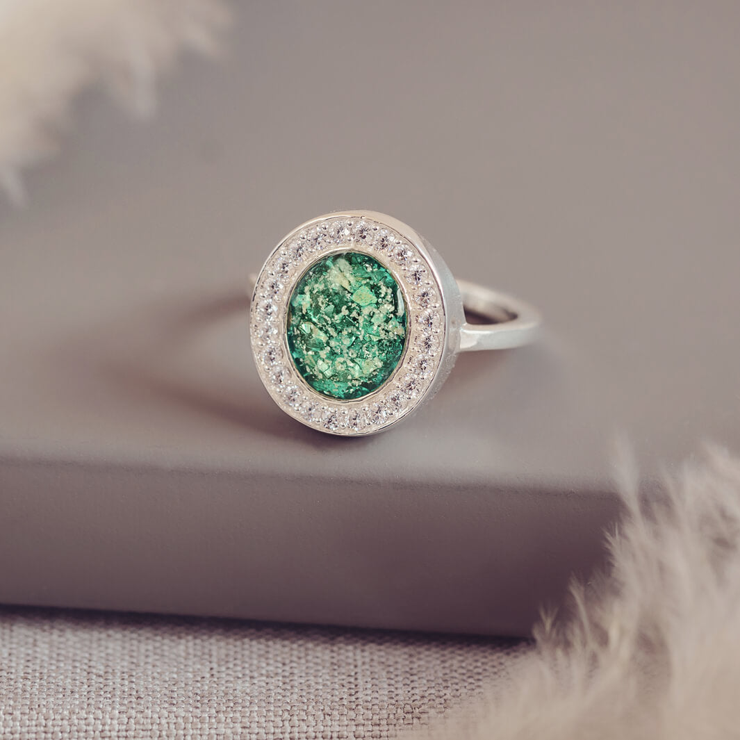 Memorial Ashes Oval Sparkle Ring | Cremation Ashes Jewellery